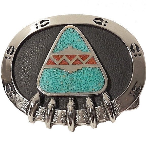 g&s | Accessories | Turquoise Coral Bear Paw Belt Buckle Claw Inlay ...